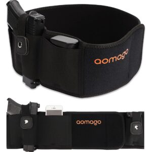 aomago belly band holster for men women - gun holster for comfortable carry fits glock, smith wesson, taurus, ruger, and more-breathable neoprene waistband holster for most pistols and revolvers