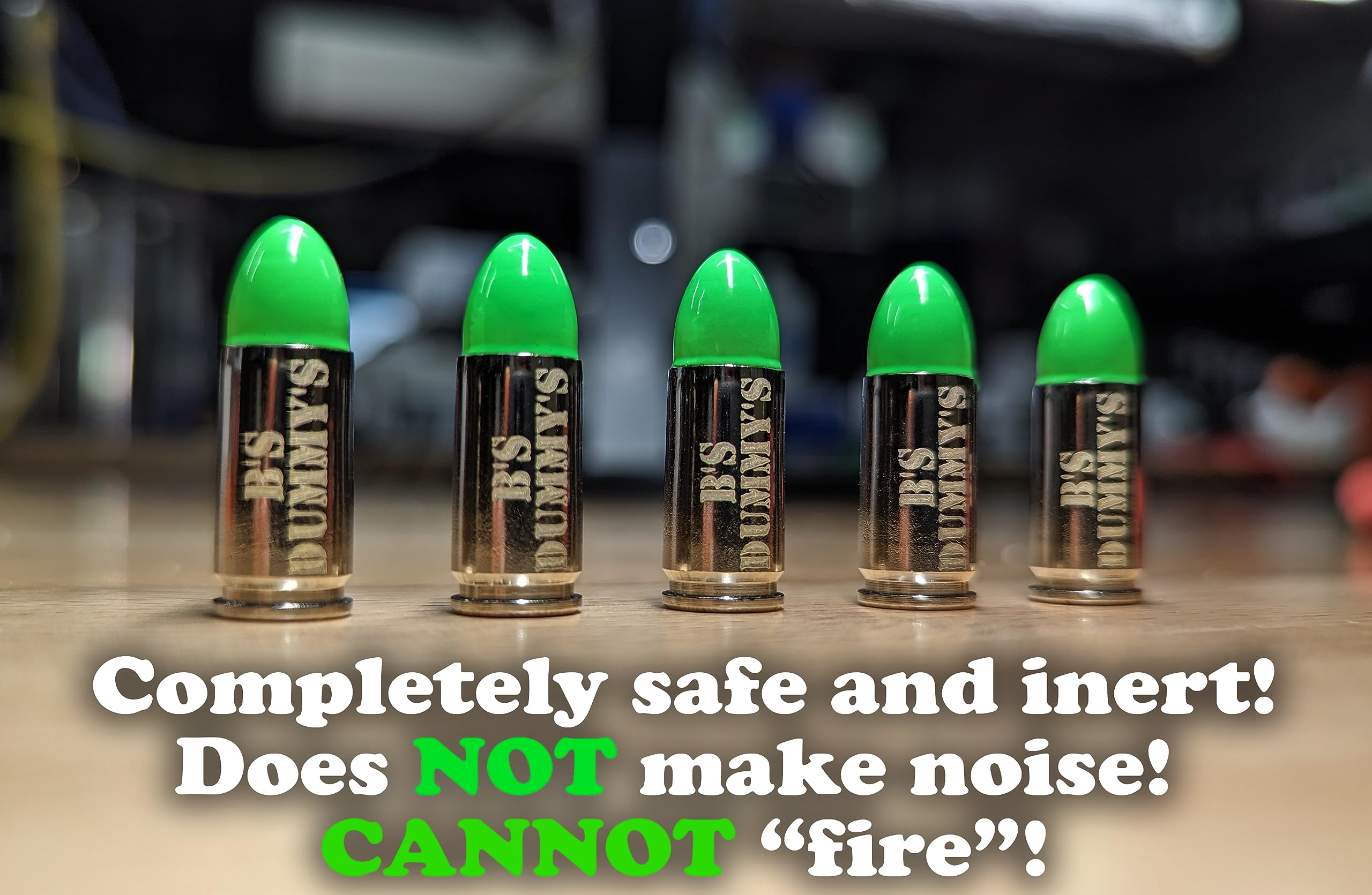 B's Dry Fire Snap Caps - A.K.A. B's Dummy's - Dummy 9mm Luger Training Caps (5 Pack) (Neon Green Nickel)