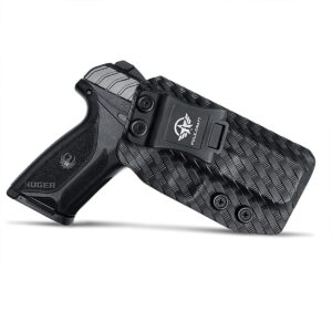 ruger security 9 holster, carbon fiber kydex holster iwb for ruger security-9 pistol case inside waistband - kydex iwb holster ruger security 9 gun accessories (black, right)