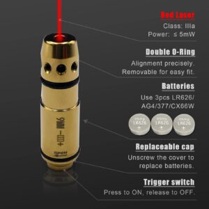 Angeebin Laser Training Cartridge for 45ACP,40S&W,380ACP,9MM Suitable for Dry Fire Training and Boresighting Sight, Red Laser Bullet with Spare Accessories (9mm)