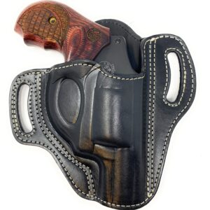 Cardini Leather OWB Leather Holster for S&W J Frame, for Ruger LCR and SP101, and Other 38 Special Snub Nose Revolver up to 2.25" Barrel- Midnight Black Right Hand