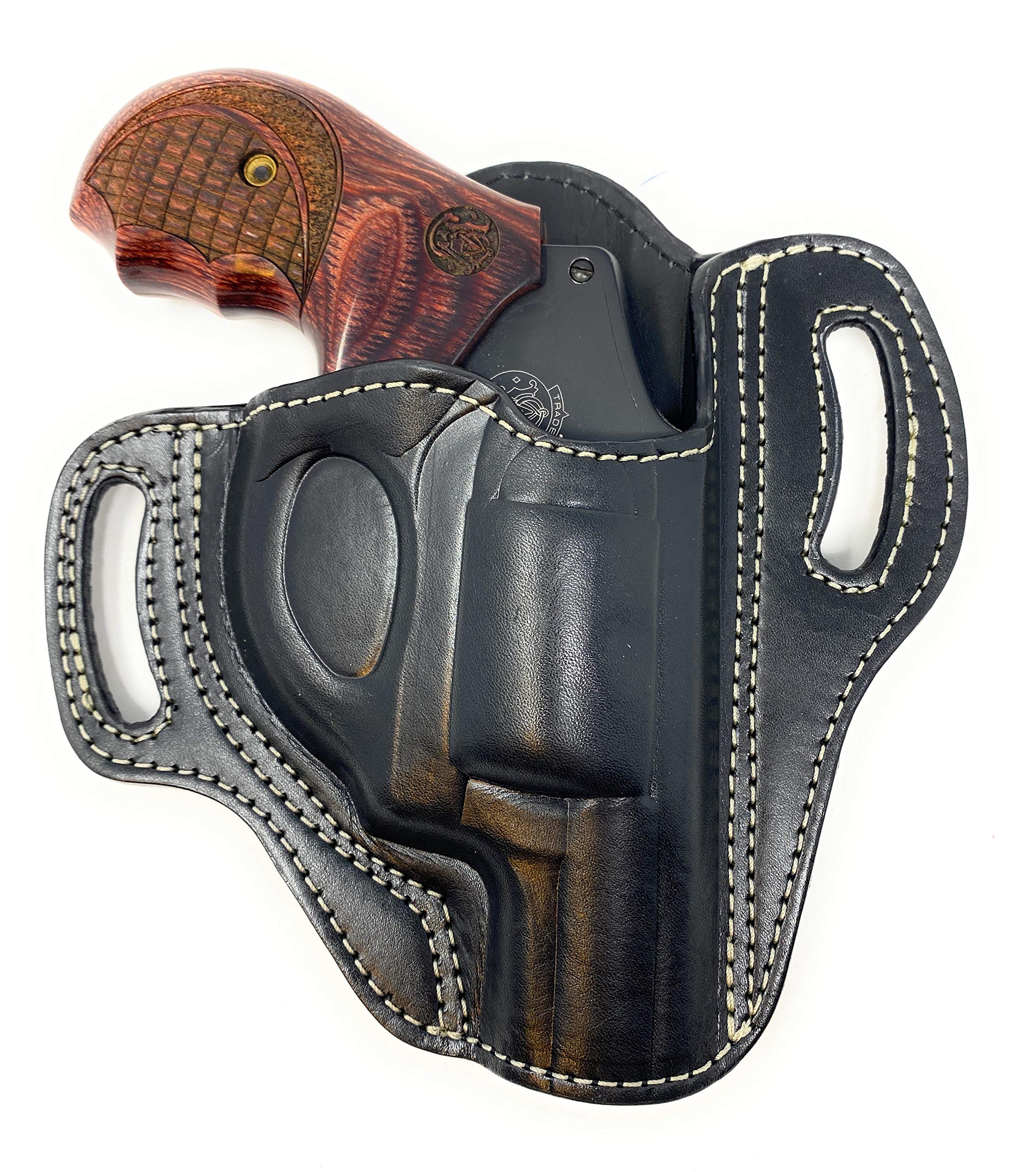 Cardini Leather OWB Leather Holster for S&W J Frame, for Ruger LCR and SP101, and Other 38 Special Snub Nose Revolver up to 2.25" Barrel- Midnight Black Right Hand