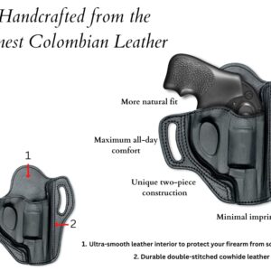 Cardini Leather OWB Leather Holster for S&W J Frame, for Ruger LCR and SP101, and Other 38 Special Snub Nose Revolver up to 2.25" Barrel- Midnight Black Right Hand