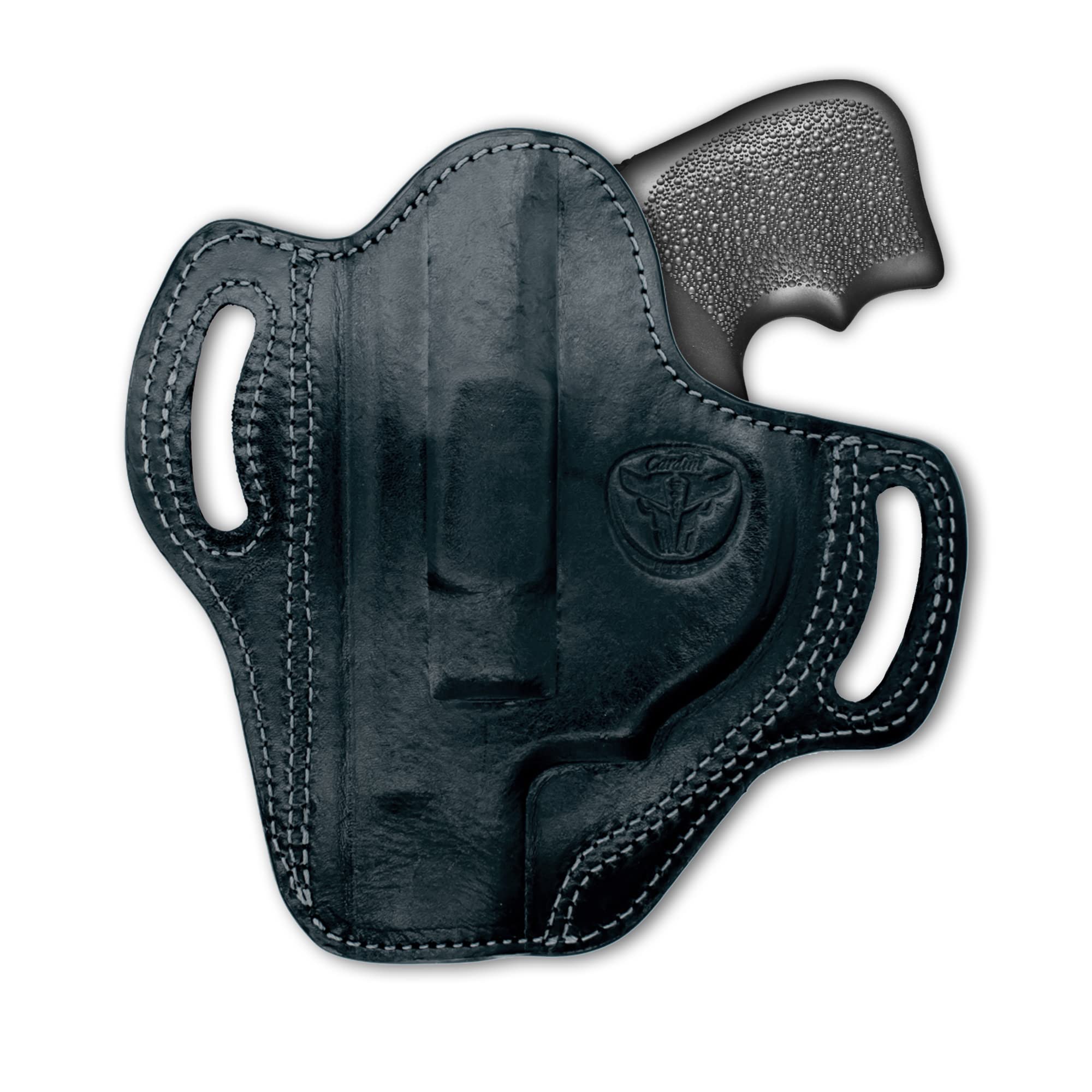 Cardini Leather OWB Leather Holster for S&W J Frame, for Ruger LCR and SP101, and Other 38 Special Snub Nose Revolver up to 2.25" Barrel- Midnight Black Right Hand