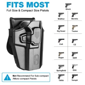 Universal OWB Holster for Sig/CZ/Springfield Armory/Beretta/S&W/1911/Taurus/Canik/FN/Walther/Browning,Fits 100+ Pistols for Full&Compact Size Pistols,Index Finger Release, Adjustable Paddle Black