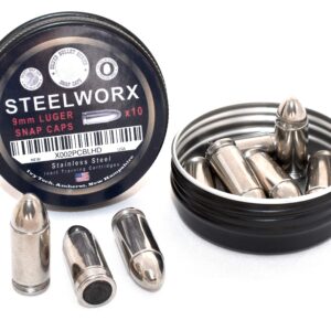 Steelworx 9mm Stainless Steel Snap Caps/Dry Fire Training Rounds (10x Silver)