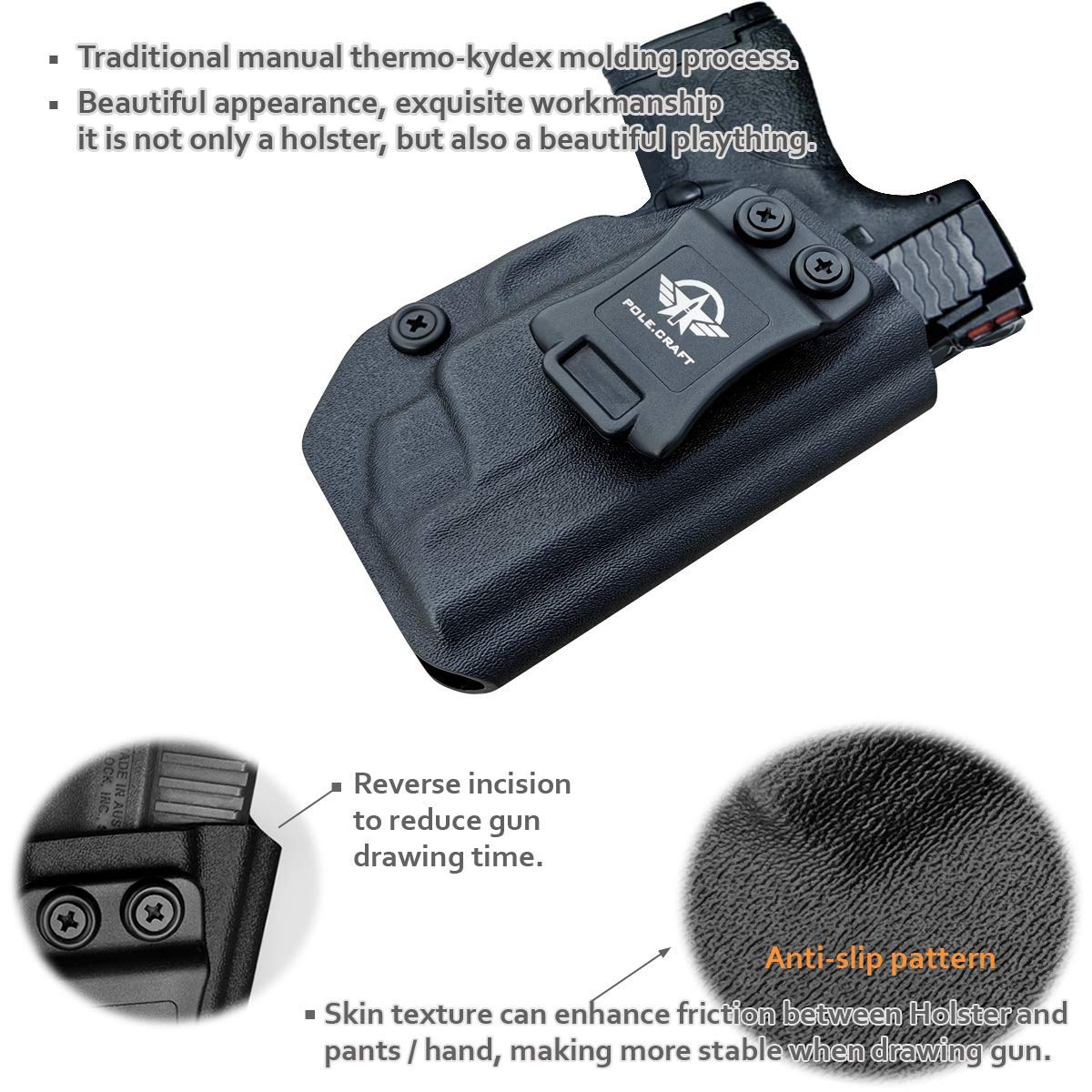 M&P Shield 9mm Holster,IWB Kydex Holster Fit: Smith & Wesson M&P Shield M2.0 9mm / .40 S&W 3.1" Barrel with Integrated CT Laser Pistol - Inside Waistband Carry-S&W M&P Shield 9mm Accessories