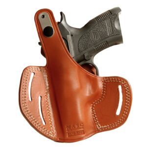 Premium Leather Three Slot Pancake OWB Holster with Thumb Break Fits, Eaa Witness Pavona Compact Semi Auto Pistol 9mm Luger 3.6" BBL, Right Hand Draw, Brown Color