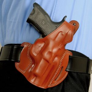 Premium Leather Three Slot Pancake OWB Holster with Thumb Break Fits, Eaa Witness Pavona Compact Semi Auto Pistol 9mm Luger 3.6" BBL, Right Hand Draw, Brown Color