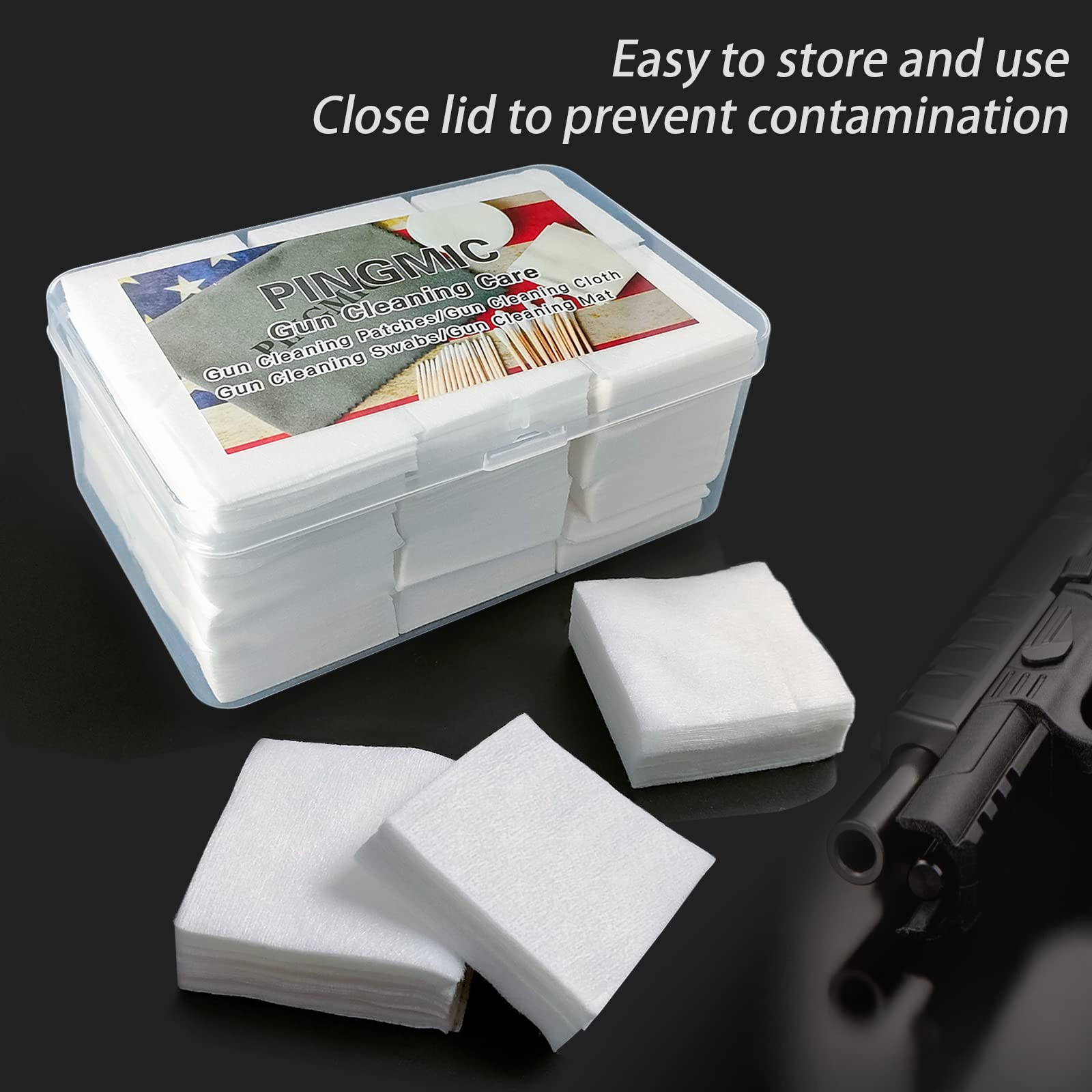 PINGMIC 1400 Gun Cleaning Patches in Box, 2" Highly Absorbent Gun Cleaning Cloth, Lint Free Gun Patches for .22 -.45 Cal, 5.56/9mm Firearms, Gun Cleaning Supplies Accessories