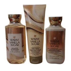 bath & body works warm vanilla sugar body set | shower gel, body lotion & body cream