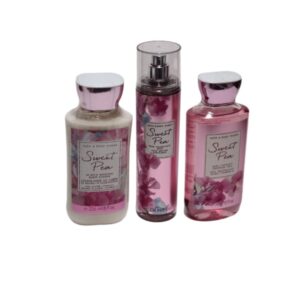 bath and body works sweet pea set, body lotion, shower gel and fragrance mist, full size