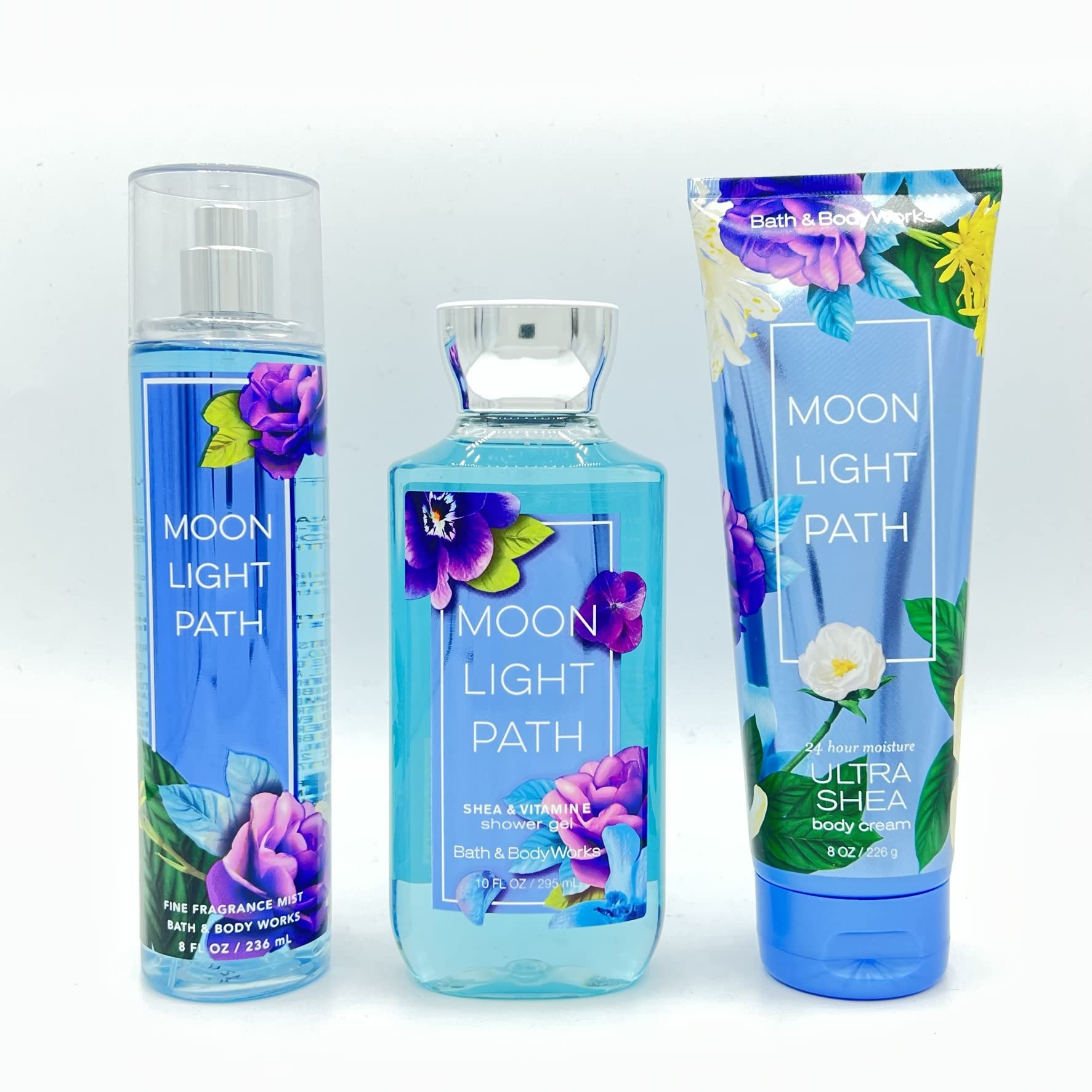 Bath & Body Works Moonlight Path Body Set - Shower Gel 10 Fl Oz, Fine Fragrance Mist 8 Fl Oz & Body Cream 8 Fl Oz