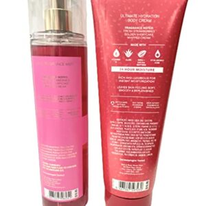 Bath & Body Works - Strawberry Pound Cake - 2 pc Bundle - Fine Fragrance Mist and Ultimate Hydration Body Cream (Packaging Design Varies)