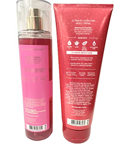 Bath & Body Works - Strawberry Pound Cake - 2 pc Bundle - Fine Fragrance Mist and Ultimate Hydration Body Cream (Packaging Design Varies)