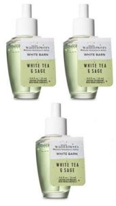 bath and body works 3 pack white tea & sage wallflowers fragrance refill. 0.8 fl oz.