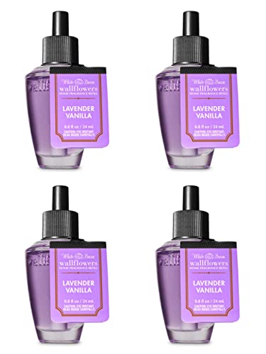 Bath & Body Works Lavender Vanilla Wallflower - Four (4) Refill Bulbs - Odor Eliminating with Fresh Source