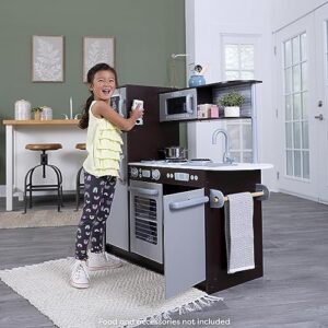 KidKraft Uptown Espresso Wooden Play Kitchen with Play Phone, Chalkboard & Towel Rack, Espresso