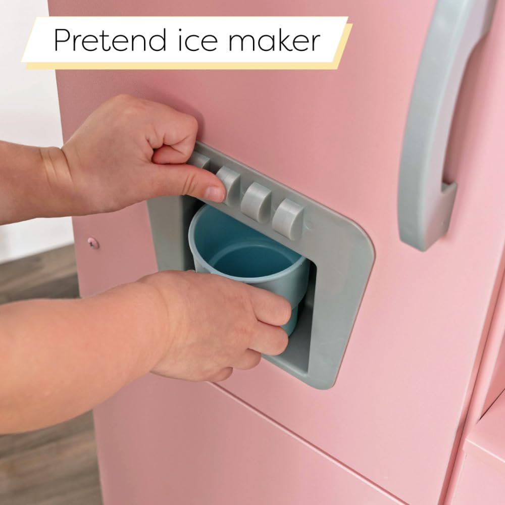 KidKraft Vintage Wooden Play Kitchen with Pretend Ice Maker and Play Phone, Pink