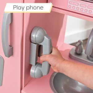 KidKraft Vintage Wooden Play Kitchen with Pretend Ice Maker and Play Phone, Pink