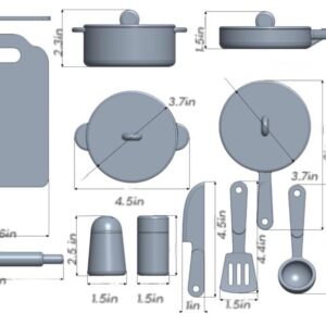 Educational kids kitchen silicone pretned toys 9 pcs, play kitchen accesories set with cookware,utensils,pots, seasoning bottles for Children, role play kitchen toy -safe and easy clean