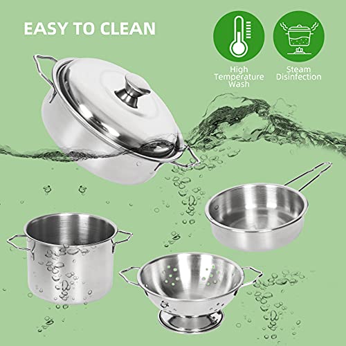 Shimirth 37PCS Pretend Play Kitchen Accessories, Kids Kitchen Playset Stainless Steel Play Pots and Pans Sets for Kids, Apron & Chef Hat, Cooking Utensils, Play Food, Kitchen Toys, Gift for Boys Girls