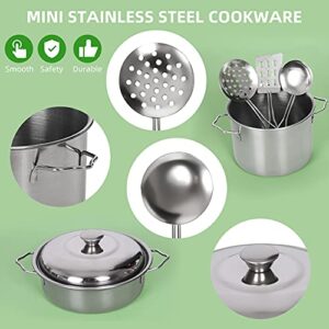 Shimirth 37PCS Pretend Play Kitchen Accessories, Kids Kitchen Playset Stainless Steel Play Pots and Pans Sets for Kids, Apron & Chef Hat, Cooking Utensils, Play Food, Kitchen Toys, Gift for Boys Girls