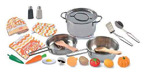 JOYIN Kid Play Kitchen, Pretend Daycare Toy Sets, Kids Cooking Supplies with Stainless Steel Cookware Pots and Pans Set, Cooking Utensils, Apron&Chef Hat and Grocery Play Food Sets, Toddler Gifts