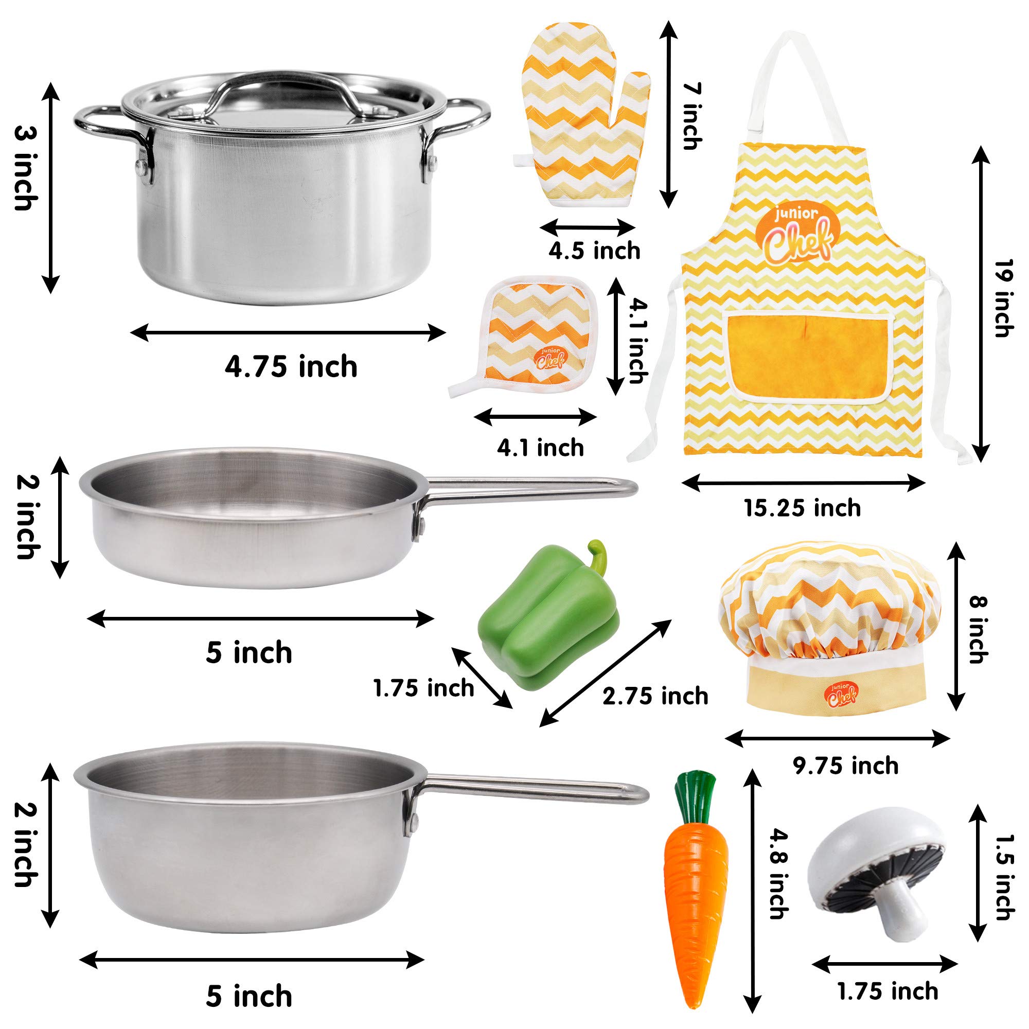 JOYIN Kid Play Kitchen, Pretend Daycare Toy Sets, Kids Cooking Supplies with Stainless Steel Cookware Pots and Pans Set, Cooking Utensils, Apron&Chef Hat and Grocery Play Food Sets, Toddler Gifts