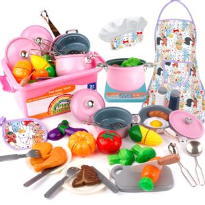 Holycco Kids Toy Kitchen Accessories, Toddler Kitchen Set for Kids with Play Pots and Pans, Play Kitchen Accessories Toy Gifts for Girls, Kids Kitchen Playset, Pretend Play Kitchen Toys for Girls Boys