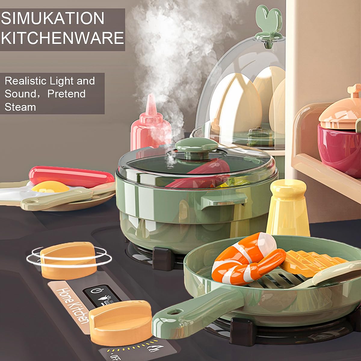 Play Kitchen - Kitchen Playset Pretend Food - Toy Accessories Set w/Real Sounds & Light, Play Sink, Cooking Stove with Steam, 65 PCS for Toddlers Kids 37 inch, Girls & Boys 3+ Years