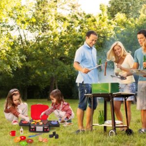 Kids Play Food Grill with Pretend Smoke Sound Light Kitchen Playset BBQ Accessories Camping Cooking Set Barbecue Toddler Girl Boy Toy 2 3 4 5 6 Year Old 4-8 Birthday Kid Outdoor Toy Gift Idea