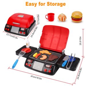 Kids Play Food Grill with Pretend Smoke Sound Light Kitchen Playset BBQ Accessories Camping Cooking Set Barbecue Toddler Girl Boy Toy 2 3 4 5 6 Year Old 4-8 Birthday Kid Outdoor Toy Gift Idea