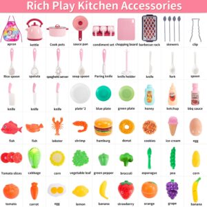 Hohosunlar 89PCS Kids Kitchen Playset w/ Toy Pots Pans Unicorn Apron BBQ Grill Camping Cooking Playset Pretend Play Food Set Toy Vegetables Fruits Play Kitchen Accessories for Girls Toddlers Age 3+