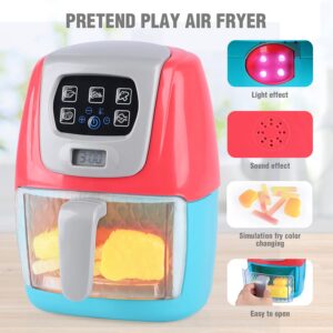 Toy Air Fryer for Kids, Kids Play Kitchen Playset Accessories, Chefs Pretend Play Kitchen Appliance Toys Oven w/Light, Sound, Play Food Grill Cooking Utensils for Kids Boys Girls Toddlers 1-3 2+