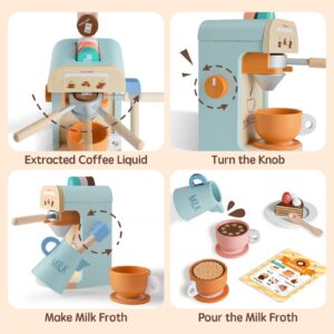 Tiny Land Kids Coffee Maker Wooden Kitchen Toys - 17Pcs Toy Coffee Maker Playset - Wooden Play Toys, Play Kitchen Accessories for Girls & Boys