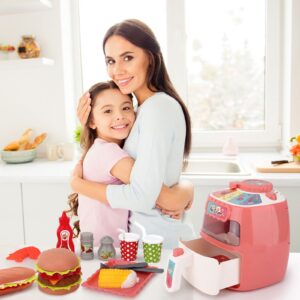 Toy Air Fryer Kids Play Kitchen with Hamburger Fries Cola Fried Chicken Cookware, Kitchen Playset Toy Play Kitchen Accessories for 3 -5,4-8 Year Old Boys Girls Toddlers