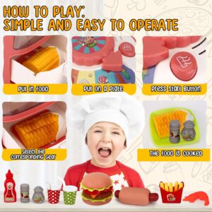 Toy Air Fryer Kids Play Kitchen with Hamburger Fries Cola Fried Chicken Cookware, Kitchen Playset Toy Play Kitchen Accessories for 3 -5,4-8 Year Old Boys Girls Toddlers