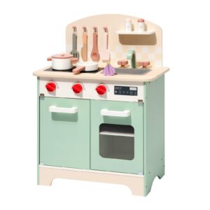 robotime wooden play kitchen for kids, realistic toddler kitchen set, wood chef pretend kids kitchen playset, toy kitchen for kids boys girls ages 3 to 8 (green)