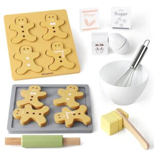 pillowhale wooden toy biscuits baking set,pretend play food sets for kids kitchen,wooden gingerbread cookies play food set,play kitchen accessories for toddlers boys girls ages 3+