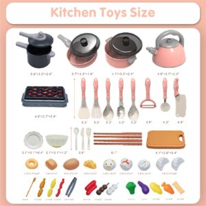 61Pcs Kids Kitchen Toy Accessories Set, Toddler Pretend BBQ Cooking Playset with Play Pots and Pans, Utensils Cookware Toys, Cut Play Food Set, Toy Vegetables, Play Kitchen Toy for Girls Boys (Pink)