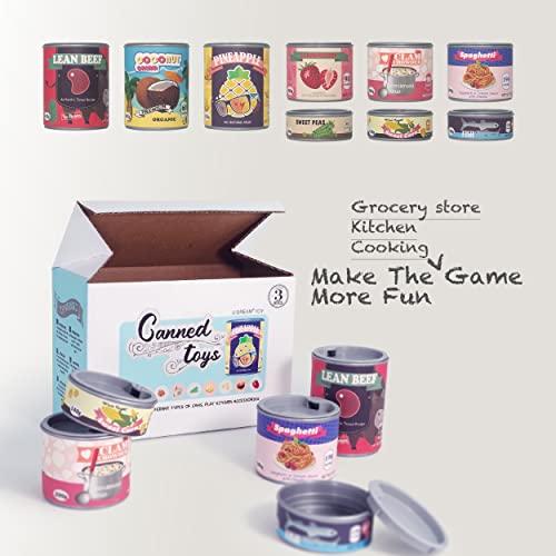 U DREAM Pretend Play Food Sets, Toy Canned Food for Kids, Play Kitchen Accessories, Grocery Store Pretend Play Food, 9 PCS Removable Lids.