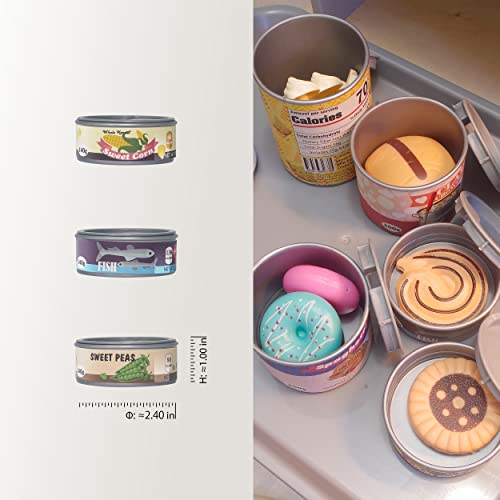 U DREAM Pretend Play Food Sets, Toy Canned Food for Kids, Play Kitchen Accessories, Grocery Store Pretend Play Food, 9 PCS Removable Lids.