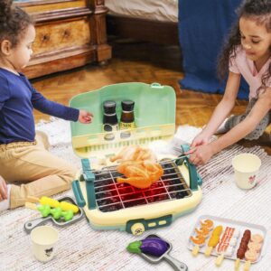 ChuburD Play Food Kids Kitchen Playset, Play Kitchen Toy Grill, Kids bbq Grill Playset, Pretend Play Cooking with Smoke, Sound and Light, for Toddlers for Kids 3 and up