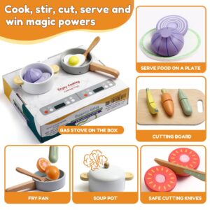 Treehouse kids, Wooden Food Set for Kids with Cookbook Magical Recipes, Wood Velcro Cutting Fruit and Vegetables Toy for Toddlers, Cooking Pretend Play, Kitchen Accessories, Early Education Toys