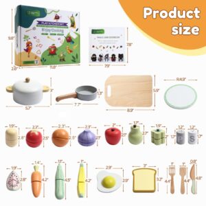 Treehouse kids, Wooden Food Set for Kids with Cookbook Magical Recipes, Wood Velcro Cutting Fruit and Vegetables Toy for Toddlers, Cooking Pretend Play, Kitchen Accessories, Early Education Toys