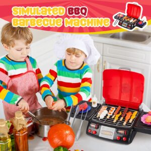 Kids Grill Playset Kitchen Pretend Play Set for Kids BBQ Grill Playset Pretend Play Food Grill with 15 Pcs Fake Food Accessories Toys Cooking Pretend BBQ Accessories Camping Toys for Teens Girls Boys