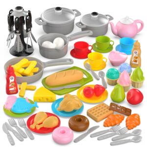 technok 83pcs pretend play kitchen toys cookware with play food toy set - play dishes cookware set - large toy pots and pans for kids kitchen pretend dishes - play food set - cooking utensils