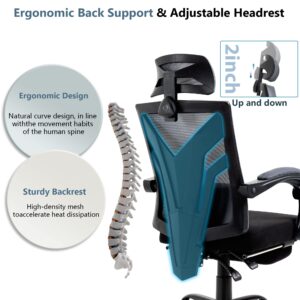 Reclining Office Chair with Foot Rest, Mesh Office Chair, Ergonomic Office Chair with footrest, Computer Desk Chair with Lumbar Support Pillow, 280lb Capacity