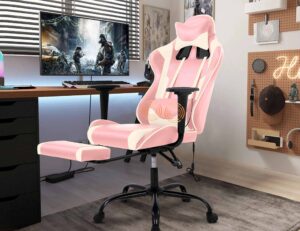 gaming chair, height adjustable swivel rolling chair with headrest footrest and massage lumbar support, pu high back ergonomic pc chair for office or gaming, office gaming chair